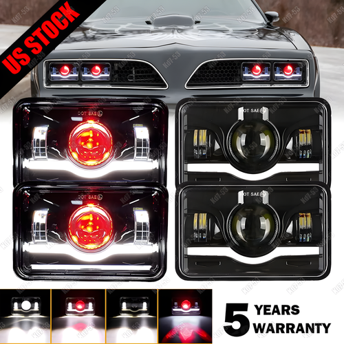 4PCS 4X6" LED Headlights DRL High/Low Beam DOT For Pontiac Trans Am ...