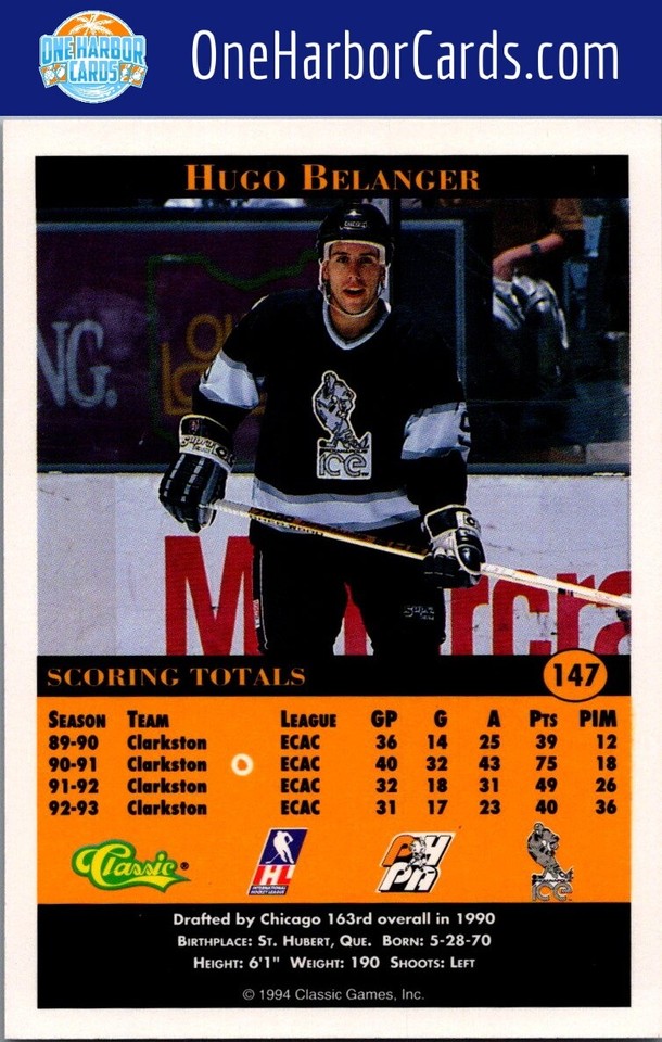 1994 Classic Pro Prospects Indianapolis Ice Hockey Card #147 Hugo ...