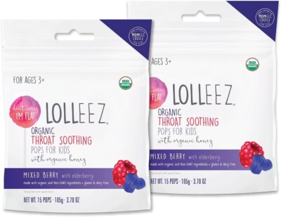 2 PACK Lolleez Organic Lollipops for Sore Throat Relief, Elderberry | eBay