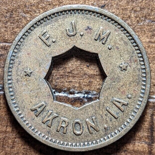 Akron, Iowa IA F. J. M. Frank J. Montagne Beer & Billiards 5¢ Trade ...