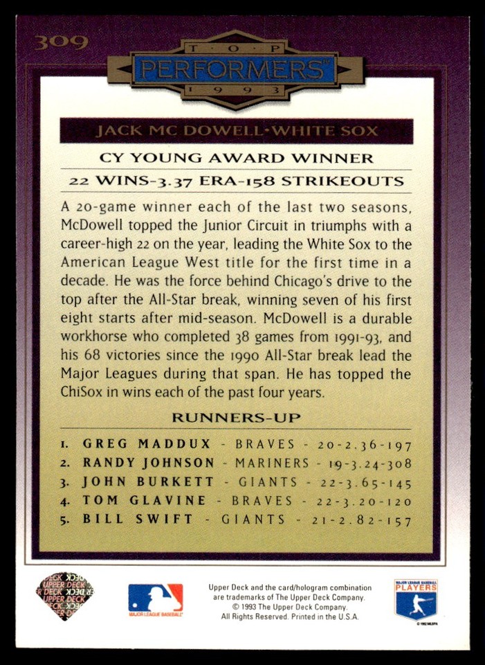 1993 Upper Deck Jack McDowell /10000 Chicago White Sox #309 | eBay