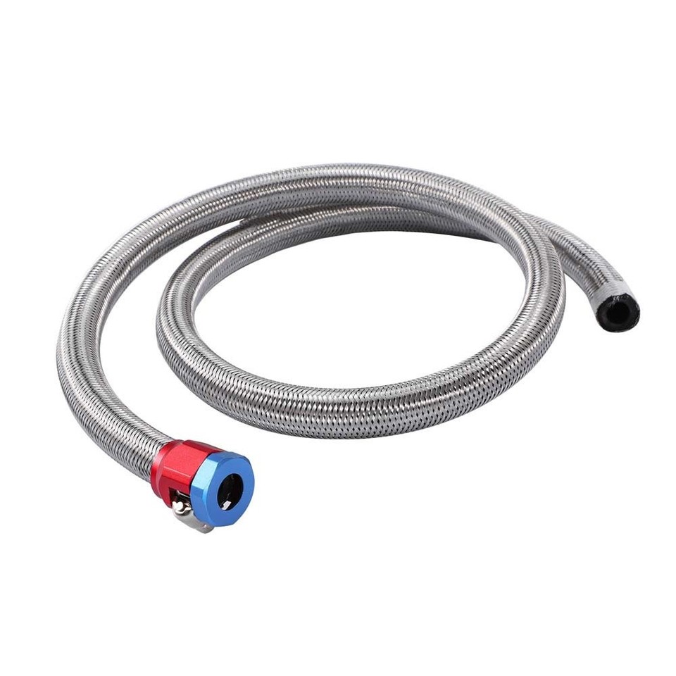 Engine Stainless Steel Flex Braid Fuel Line Kit 3/8" I.D.Hose w/ Two ...