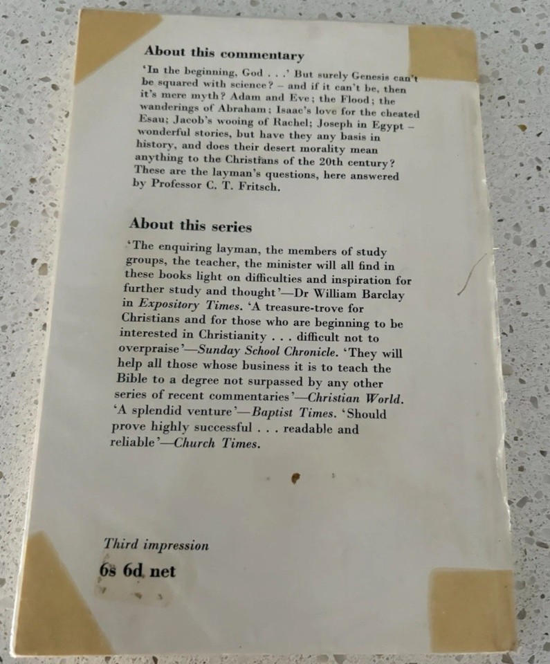 Genesis Layman’s Bible Commentaries, C.T. Fritsch, Paperback 1966 ...