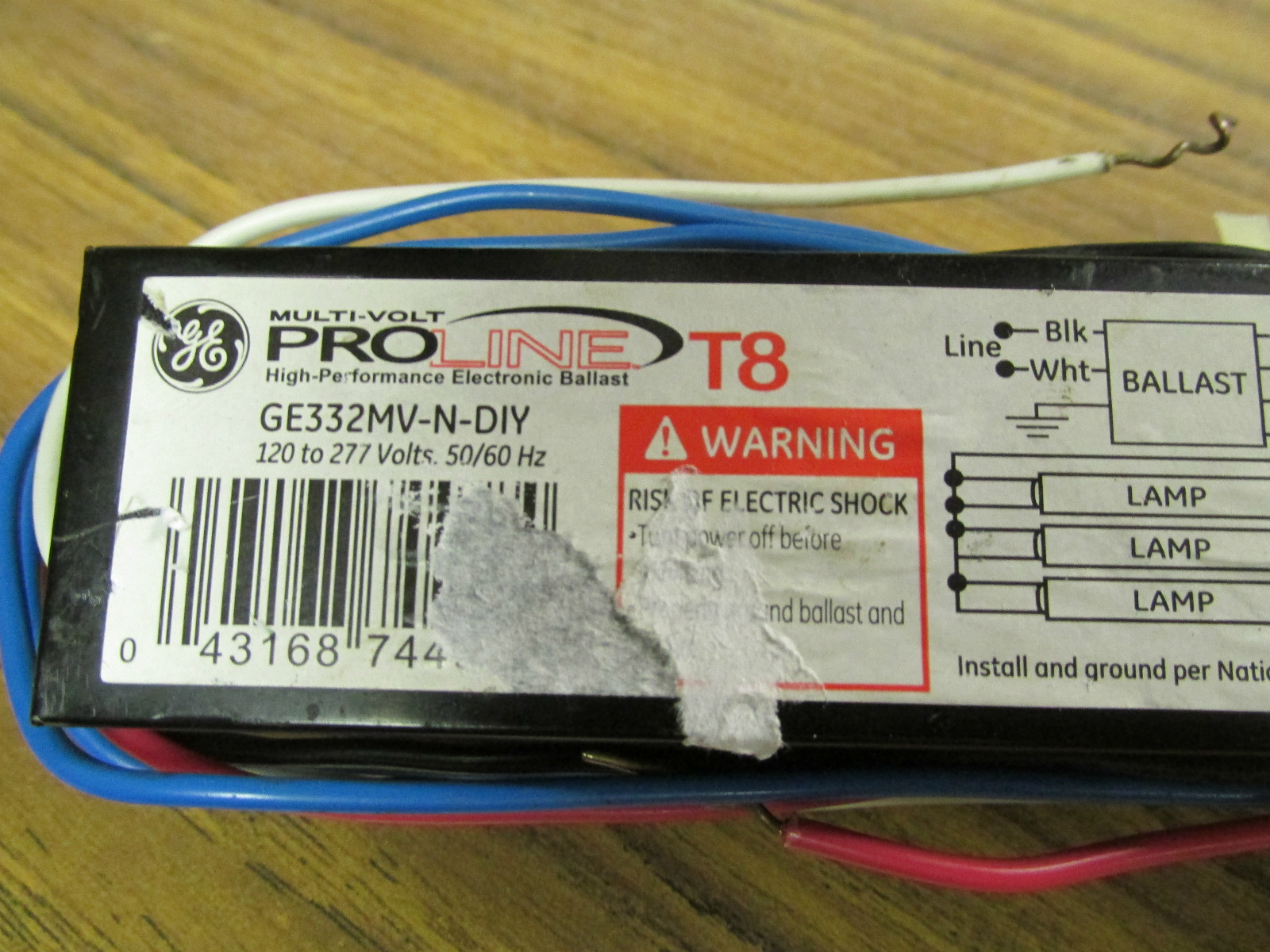 * GE PROLINE T8 3N 120V. BALLAST GE332MV-N-DIY ................ VP-08 ...