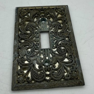 Vtg Brass Single Switch Plate Ornate Floral Filigree Architectural ...