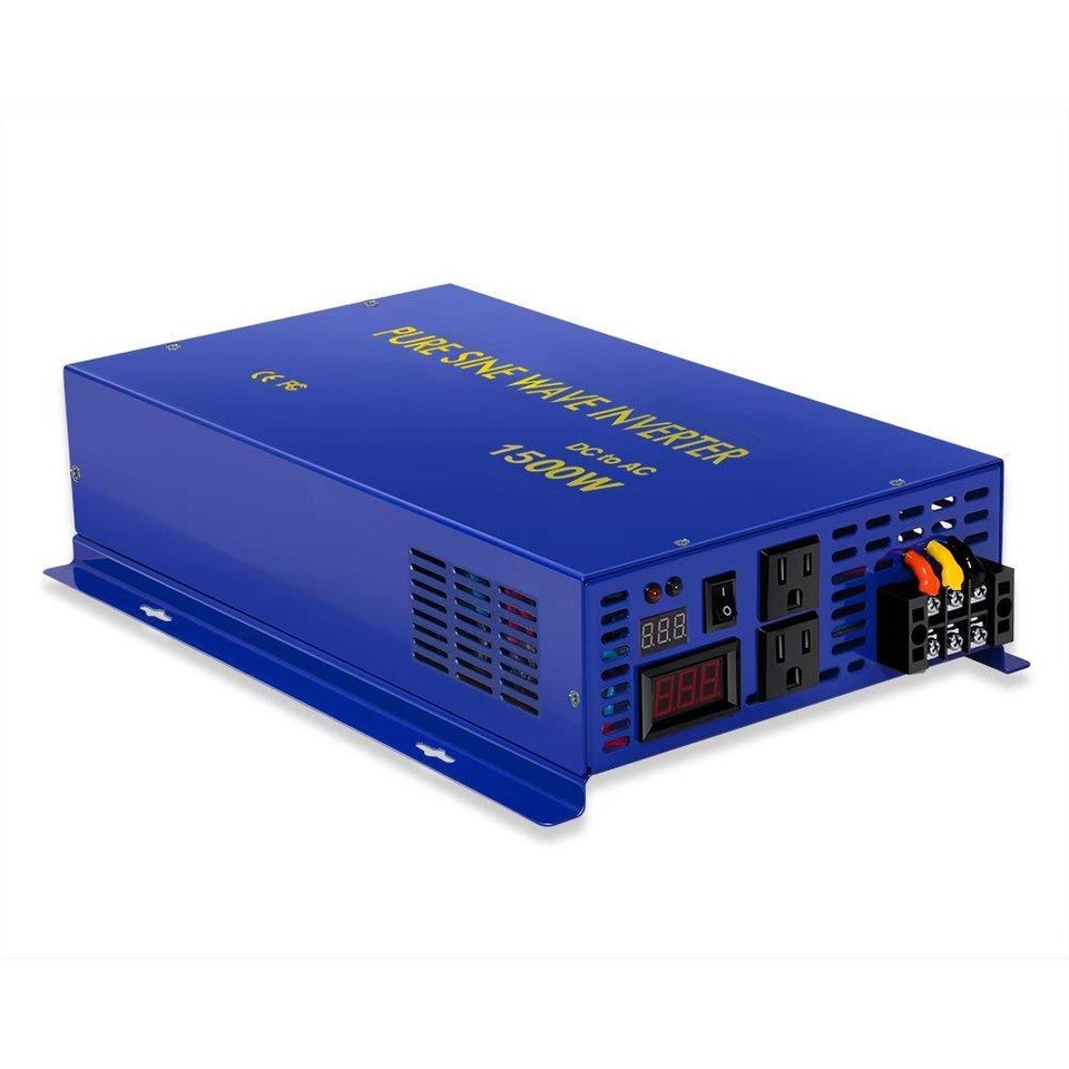 1500W Pure Sine Wave Inverter Power Inverter 12V DC to 120V AC Off Grid ...