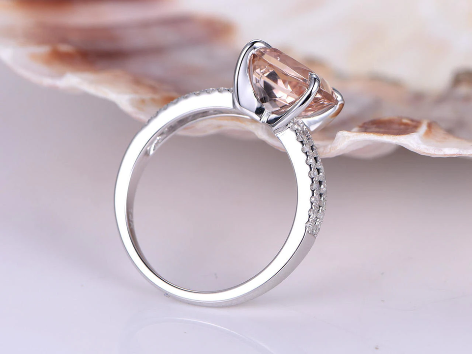 3ct Lab-Created Peach Morganite Engagement Ring Split Shank White Gold ...