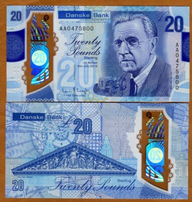 Ireland Northern, Danske Bank, 20 pounds 2019 (2020) P-New Polymer AA ...