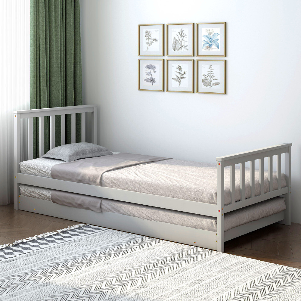 Panana Wooden Bed 3FT Single Day Guest Bed with Pull Out Under Bed 2 in ...