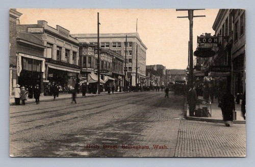 Vintage Washington Postcard BELLINGHAM Holly Street Trolley 1900s | eBay