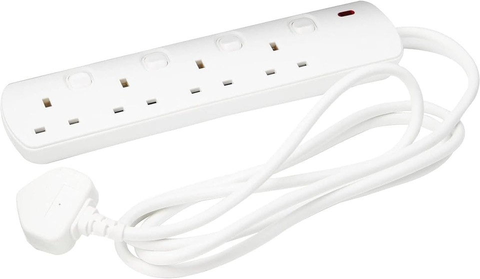 4 Way Gang Extension Lead 2M Cable Switched Surge Protect Plug Multi ...