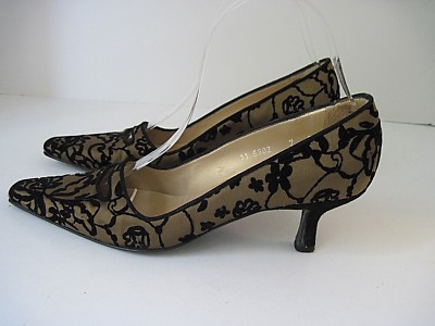 Authentic Pancaldi Made Italy Womens Brown Black Silk Dress Pumps Size ...