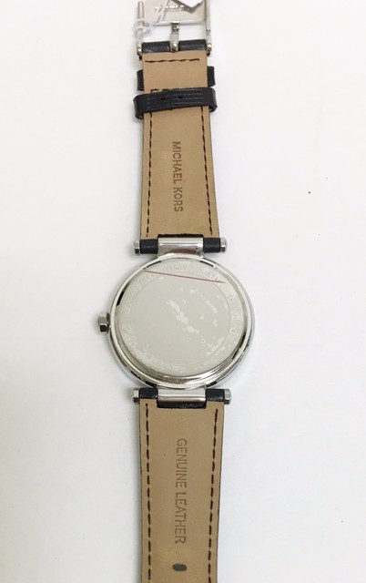 Michael Kors Womens Silver Tone Logo Dial Leather Strap Watch MK2458 ...