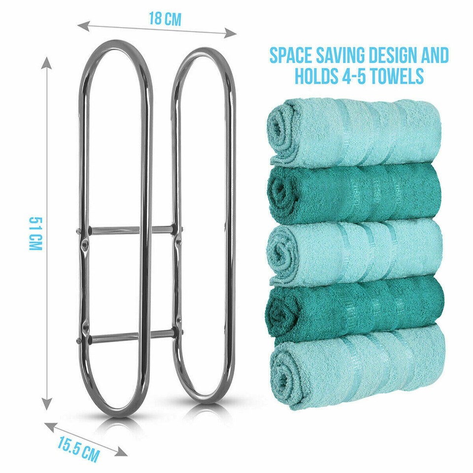 Wall Mounted Towel Holder Silver Chrome Bathroom Shelf Storage Rail Bar ...