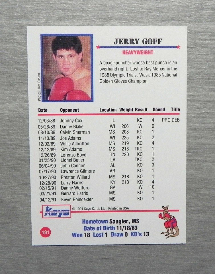 Jerry Goff 1991 Kayo Cards Card #181 | eBay