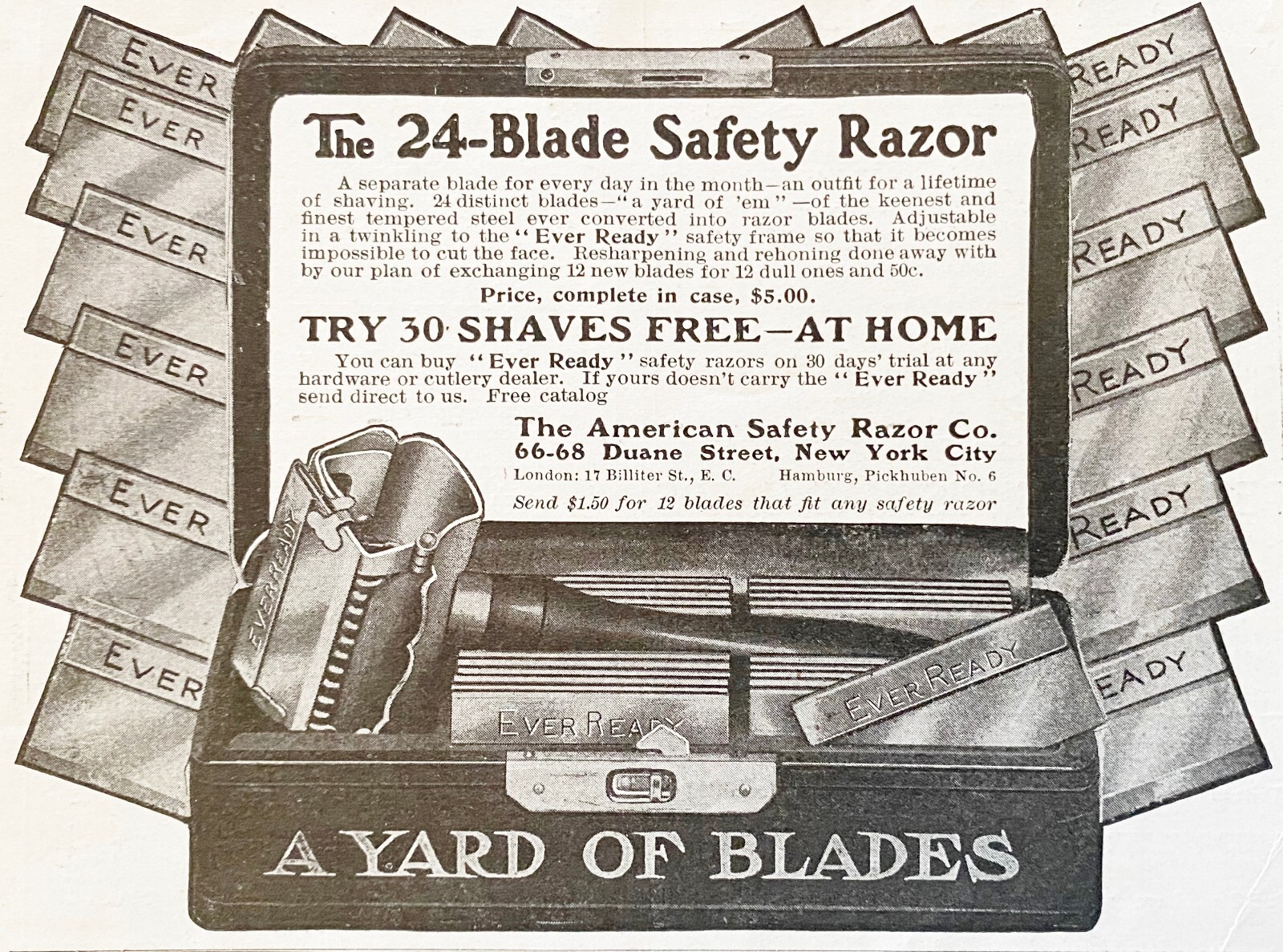 1905 Ever-Ready A YARD OF BLADES American Safety Razor Co Vtg Shaving ...