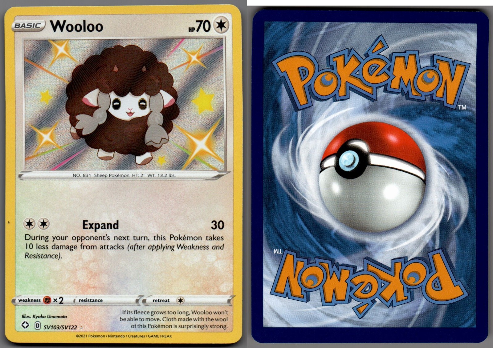 2021 Pokemon, Shining Fates Shiny Vault, #SV103/SV122 Wooloo, Holo Rare ...