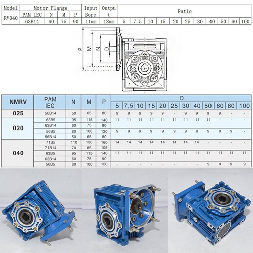 NMRV040 Speed Reduction Worm Gear Reducers Gearbox Right Angle Ratios 5 ...