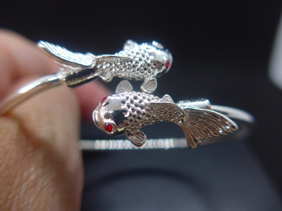 Silver Goldfish Koi Carp Fish Bangle Bracelet Stamped 925 | eBay UK