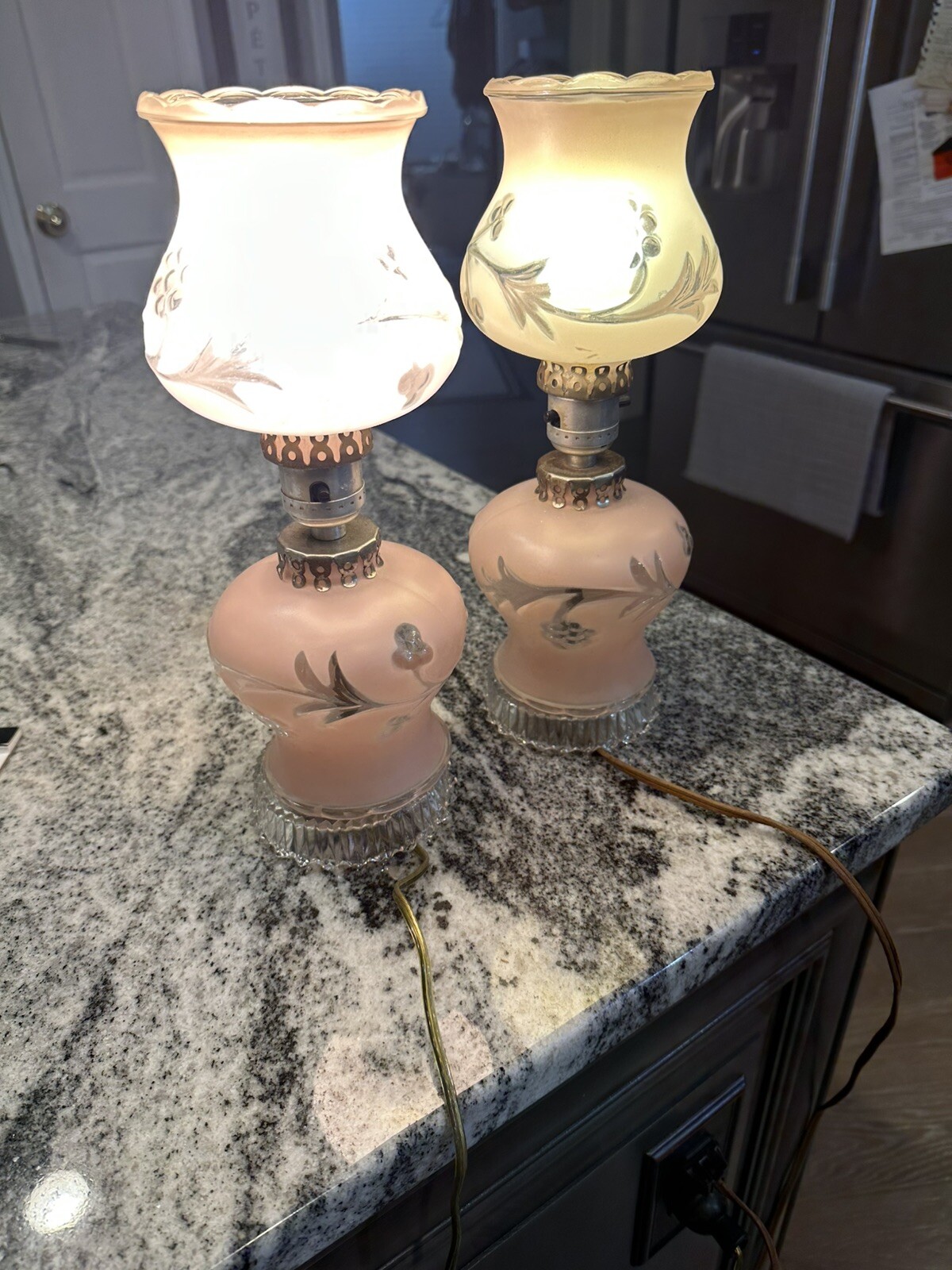 small antique table lamps With Pink Embossed Glass | eBay