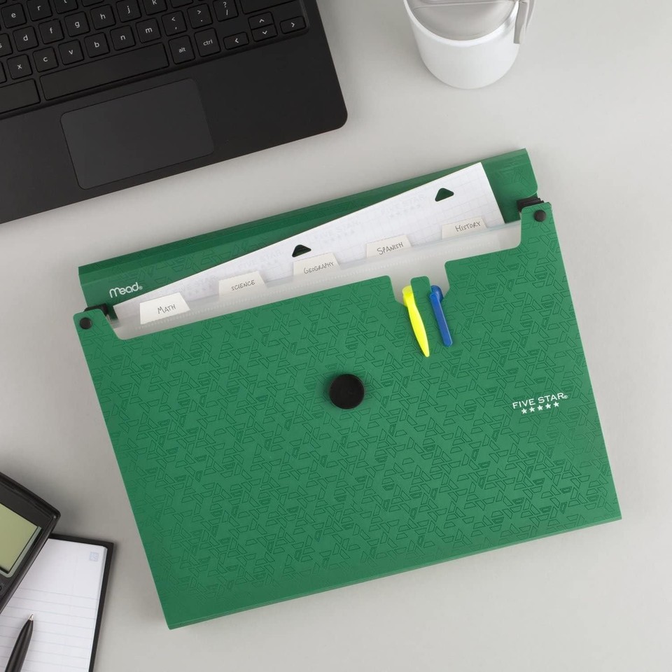 Five Star 6 Pocket Expanding File Folders / Organizer, Plastic, Forest ...