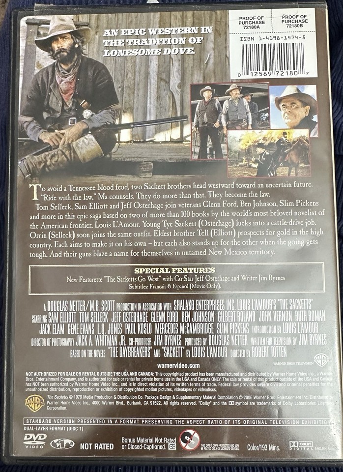 DVD - Louis L’Amour’s The Sacketts - Tom Selleck, Sam Elliott, Jeff ...
