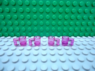 Lego mini figure 4 Trans Dark Pink Coffee Cups Mugs Drink Kitchen NEW ...