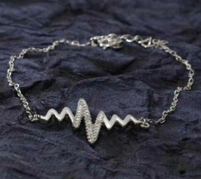 Women's Heartbeat Chain Bracelet 0.25cts Round Simulated Diamond 925 ...