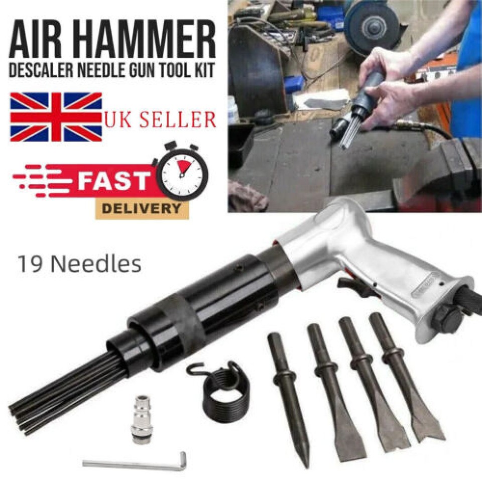 150mm Air Hammer Drill Gun With 4 X Chisel + Needles Descaler Paint ...