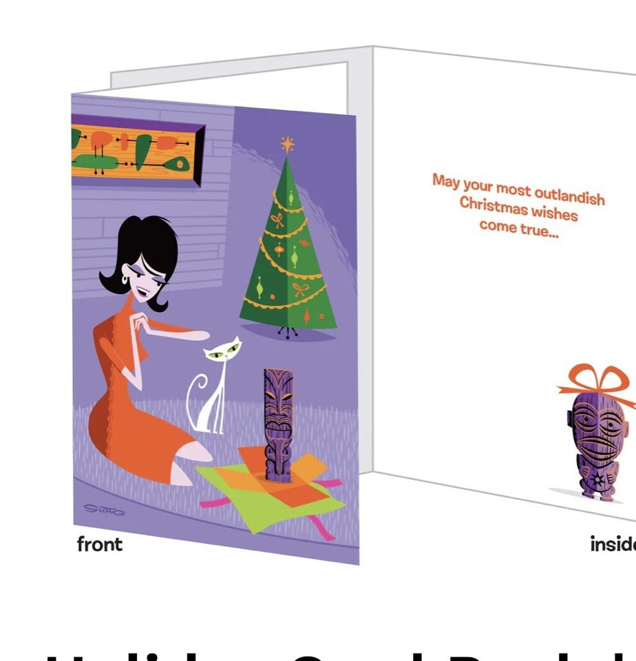 SHAG Josh Agle Xmas Holiday Greeting Card Art CHRISTMAS Tree Tiki CAT ...