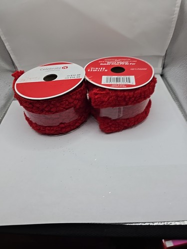 2.5" x 9ft. Red Sherpa Wired Ribbon by Celebrate It® Christmas Set Of 2 ...