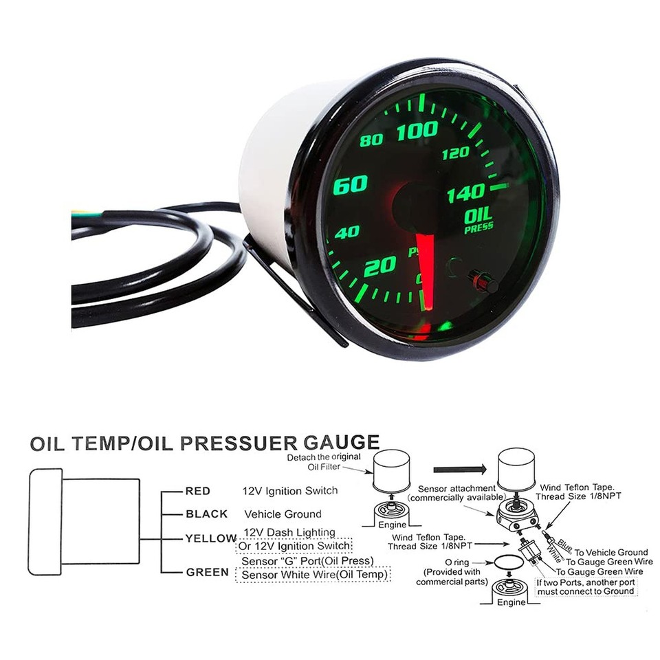 2'' Oil Pressure Gauge Meter with Sensor Tinted 7 Color Car Digital LED ...