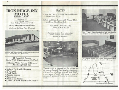1980s Iron Ridge Inn & Restaurant Wisconsin Brochure & Menu | eBay