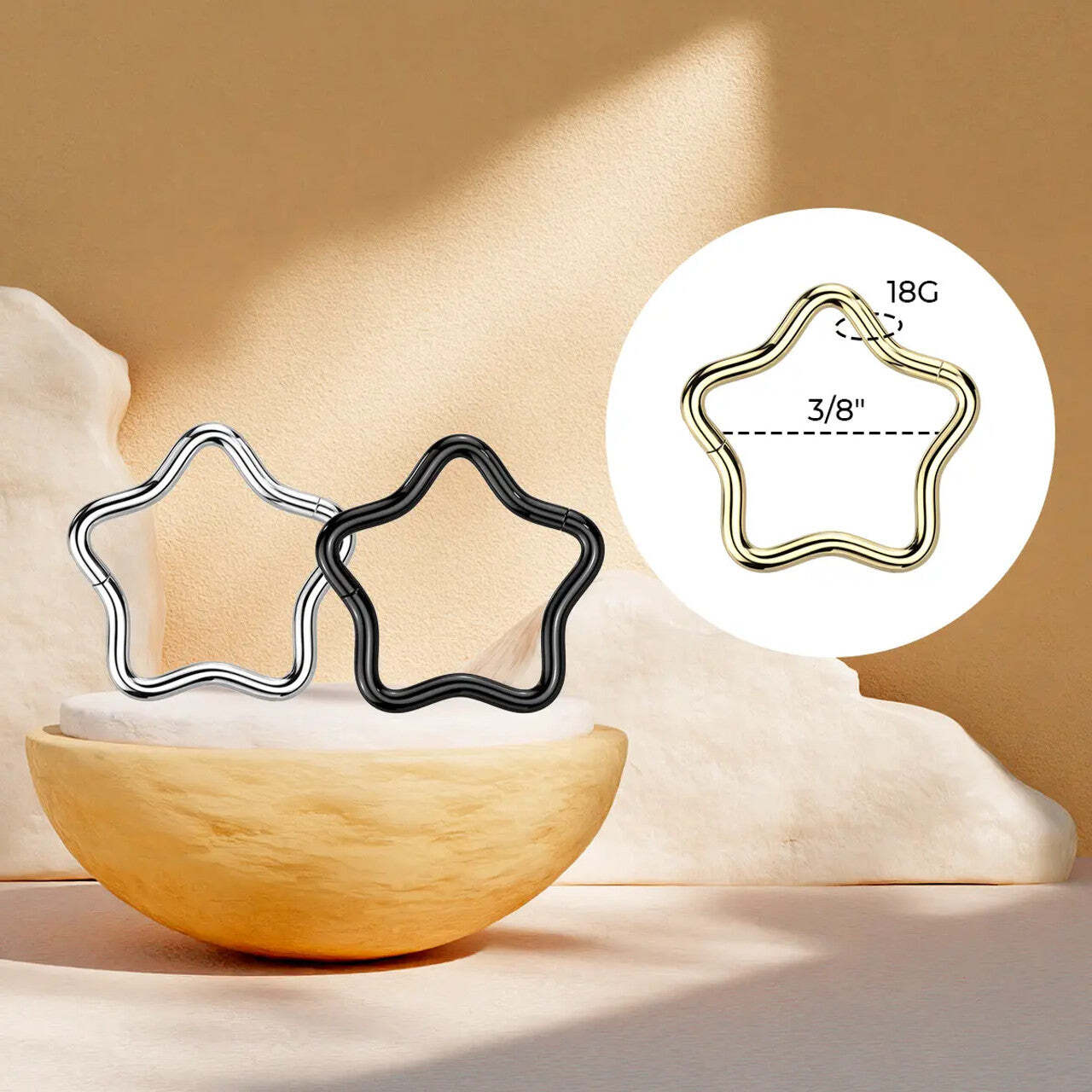 Titanium Hinged Segment Hoop Ring 18 Gauge - 8 & 10 MM with Star Shape ...