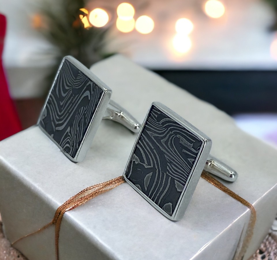 Damascus and Iron Meteorite Cufflinks I 925 Silver - TOP METEORITE ...