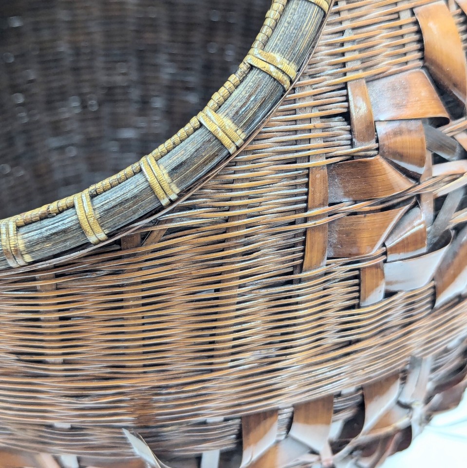 Ikebana Bamboo Woven Style Carrying Arm Basket Market Gathering VTG ...