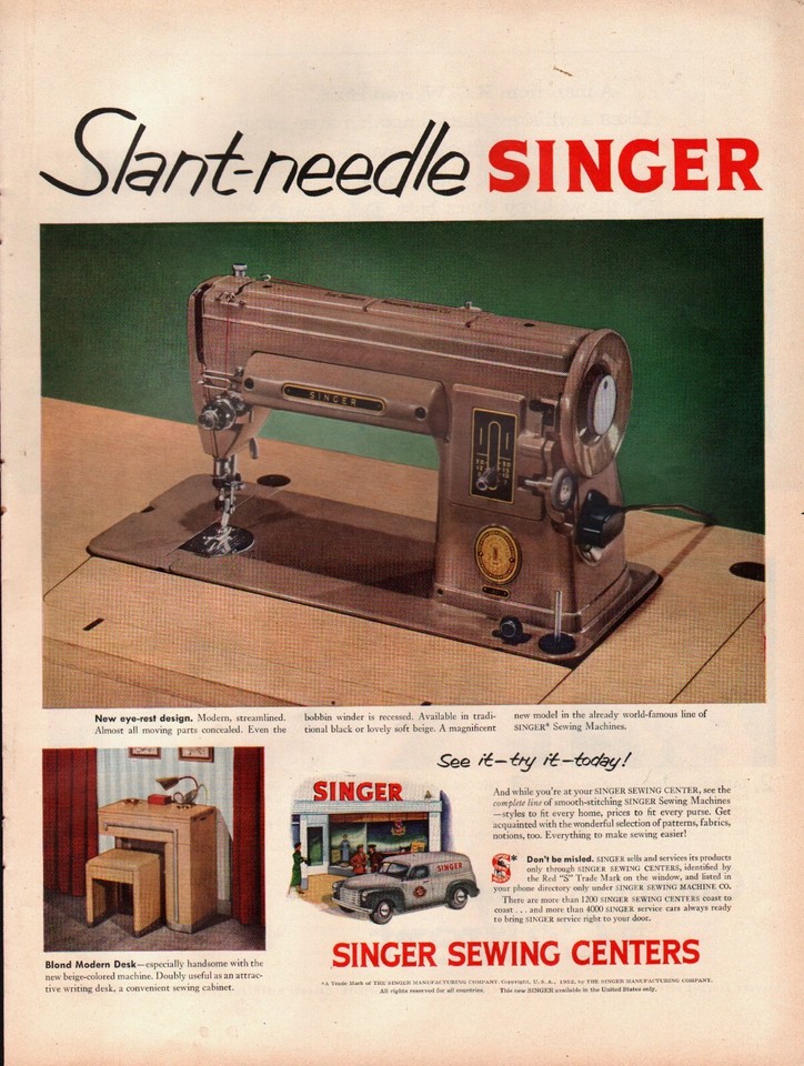 1952 Vintage ad Singer Sewing Center Slant Needle appliance 2-pgs 09/21/22 | eBay