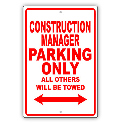 Construction Manager Parking Only Gift Decor Novelty Garage Aluminum ...