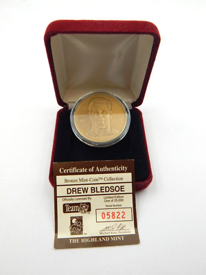 HIGHLAND MINT DREW BLEDSOE BRONZE COIN W/COA & ORIGINAL CASE | eBay