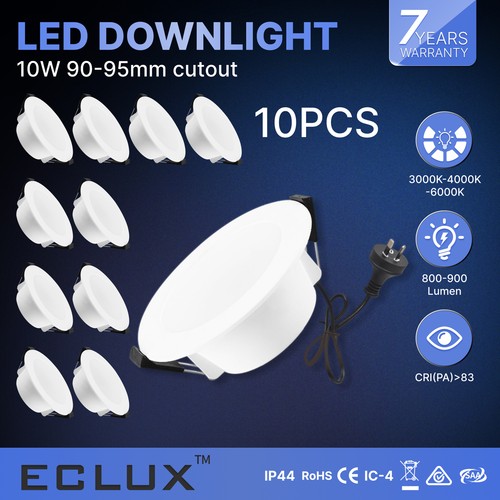 10X 10W LED Downlights 90mm Cutout Tri-Colour Changeable Downlight with ...