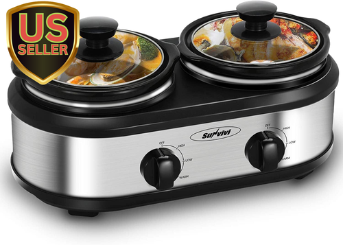 Dual Pot Slow Cooker, 2 Pot Small Mini Crock Buffet Server and Warmer ...