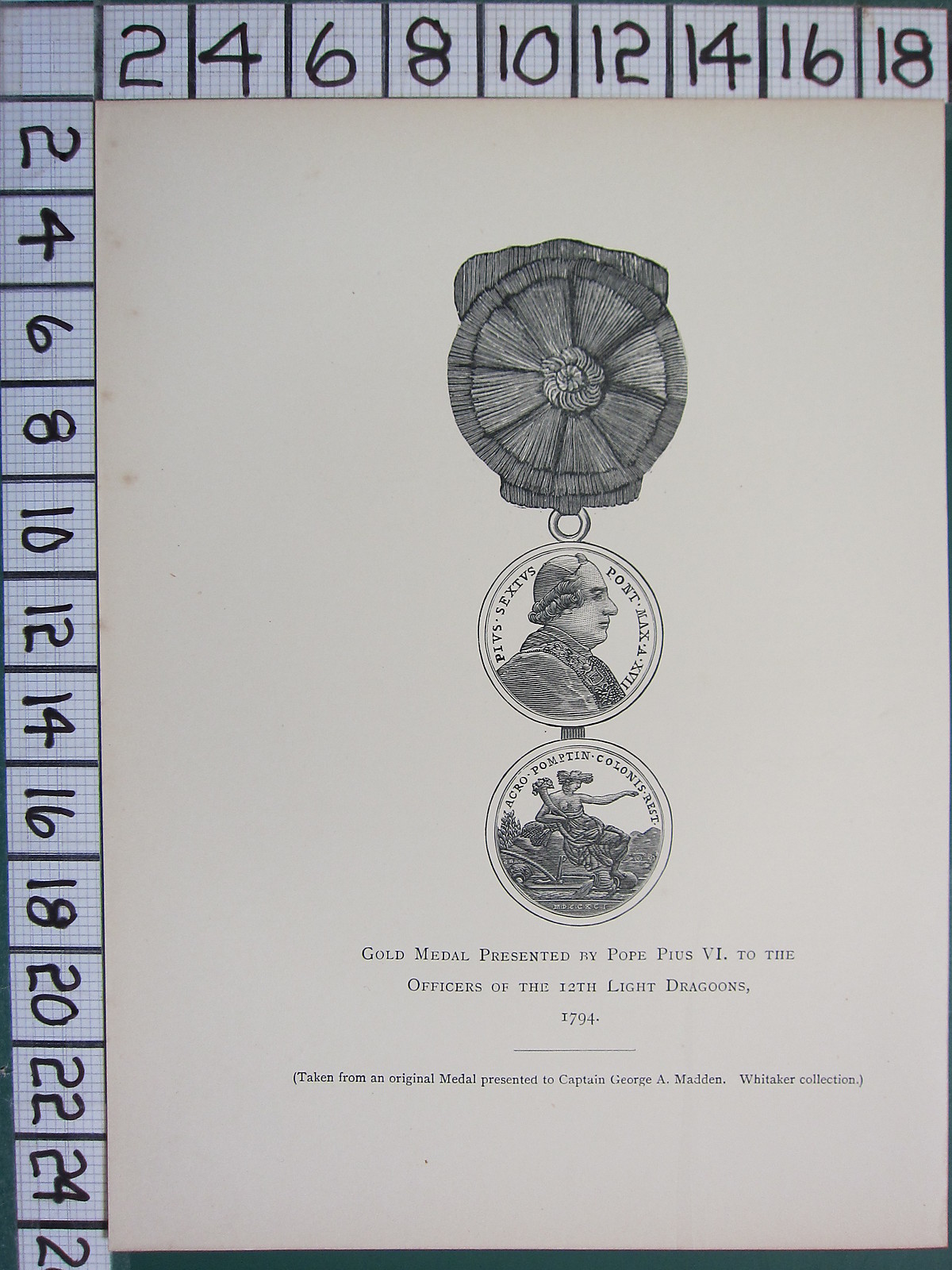 1891 SPINK MEDALS PRINT ~ GOLD MEDAL POPE PIUS VI 12TH LIGHT DRAGOONS ...
