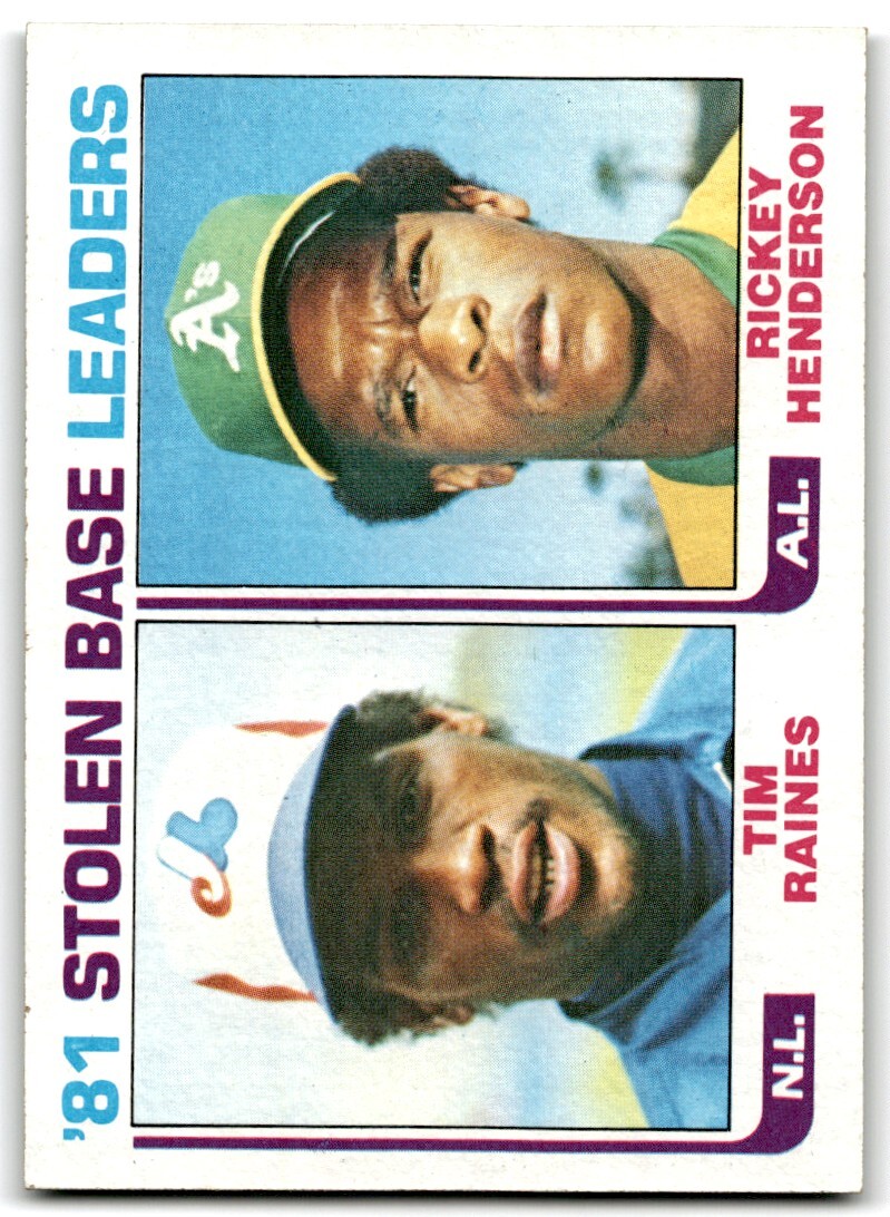 1982 Topps '81 Stolen Base Leaders - Tim Raines/Rickey Henderson ...