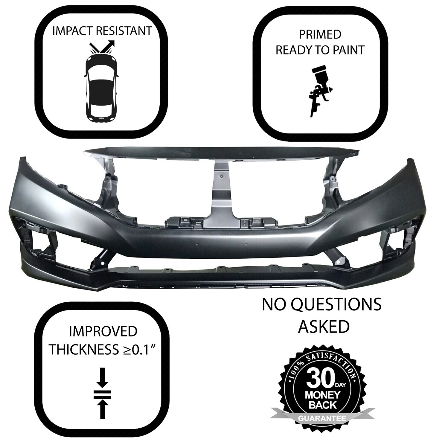 Primed Front Bumper Cover Fascia for 2017-2021 Honda Civic Touring ...
