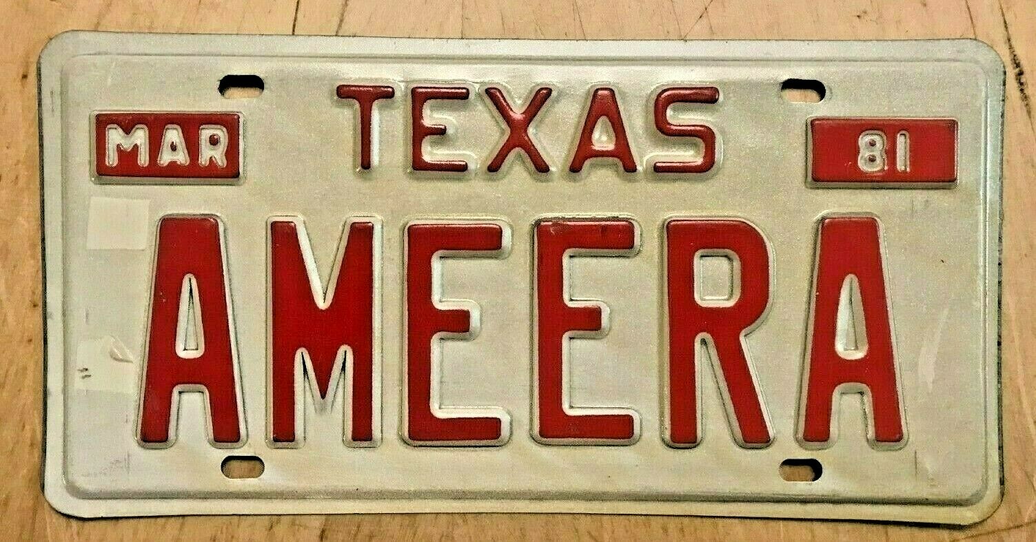 TXS VANITY AUTO LICENSE PLATE " AMEERA "AMERICA AMY ARABIC WOMANS NAME ...