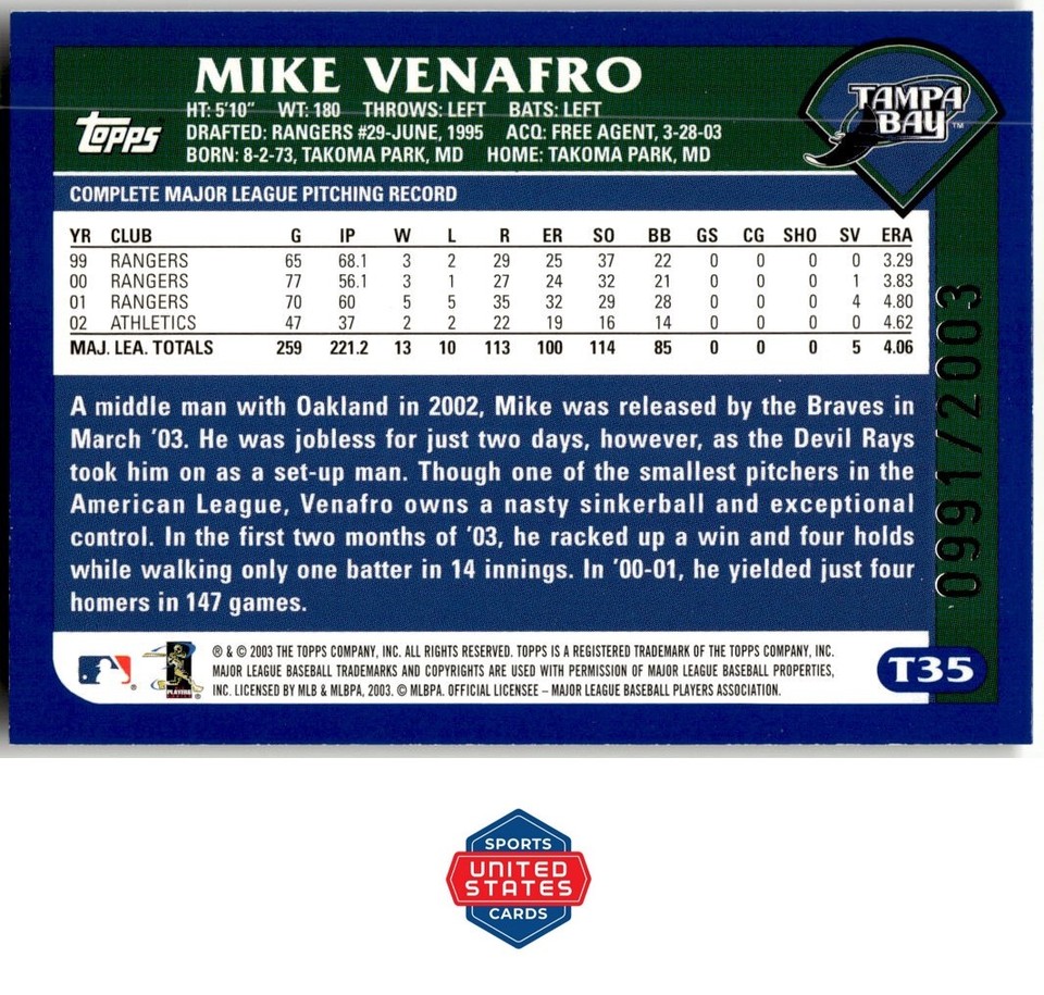 2003 Topps Traded & Rookies #T35 Mike Venafro Gold #/2003 | eBay