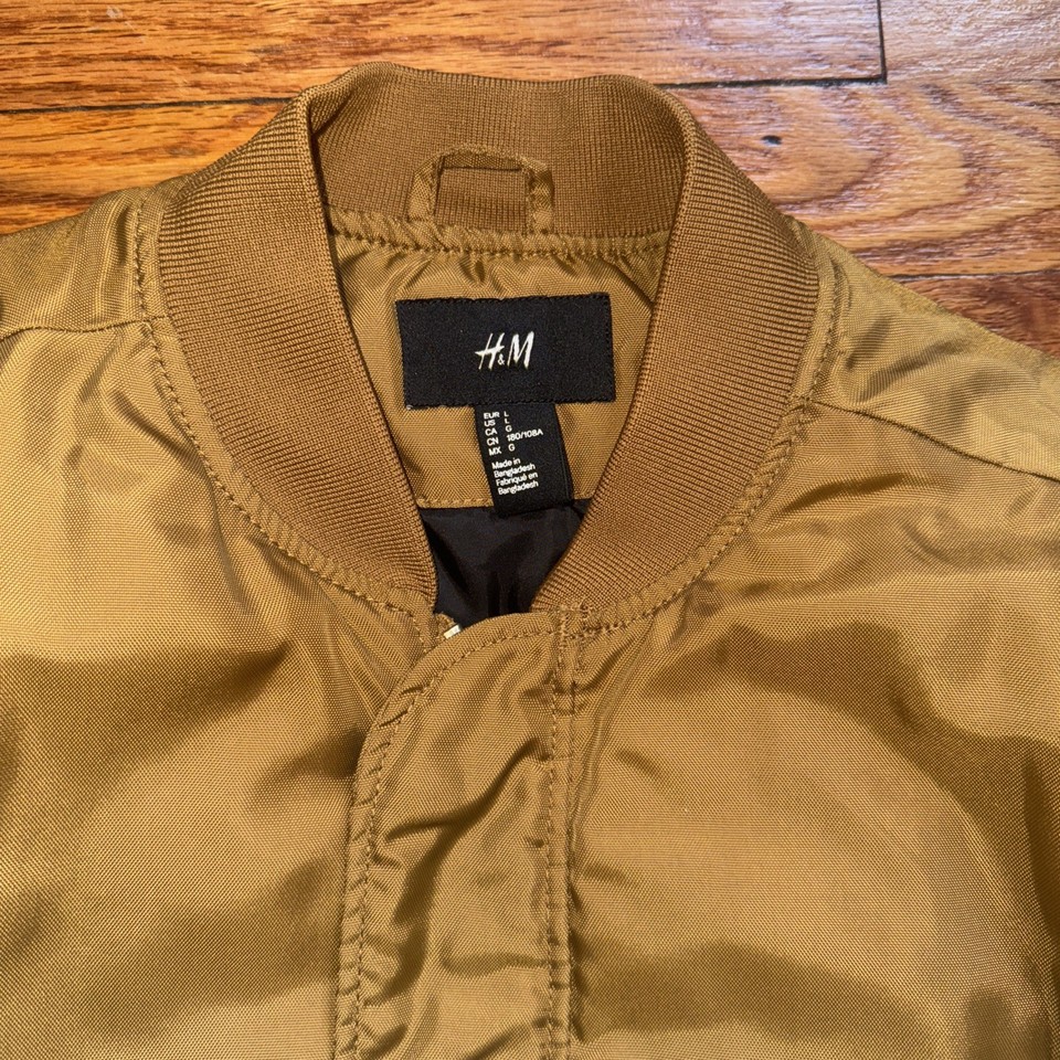 H&M GOLD FLIGHT Jacket Men’s Sz Large Silver Zip Up Arm Pocket Military ...
