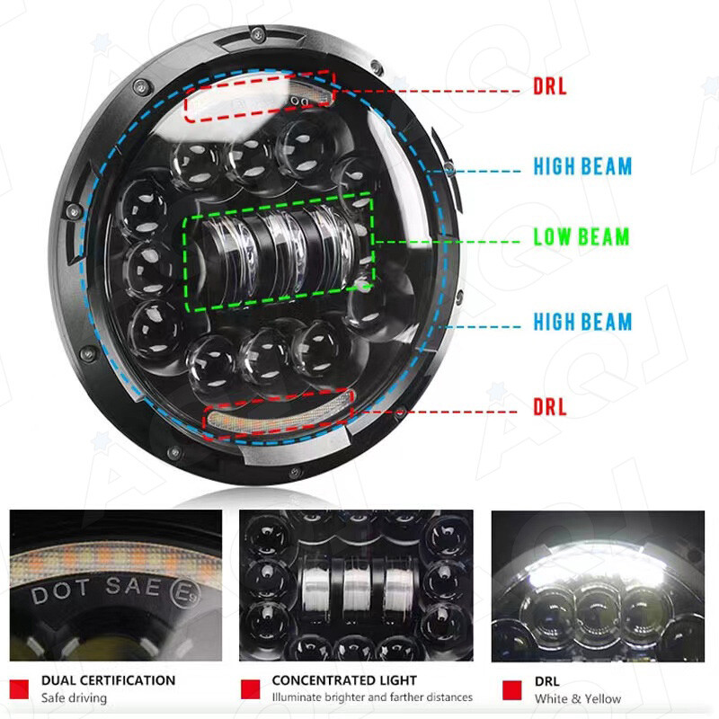 Fit Ford F1 1948-1952 Pair 7" Inch Round LED Headlights Halo Angel Eyes ...