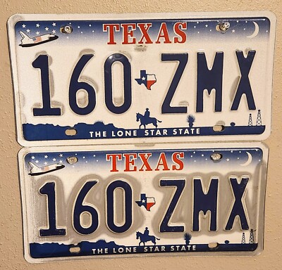 160*ZMX ~ Texas License Plate Set ~ 2000's Style ~ Expired * Embossed ...
