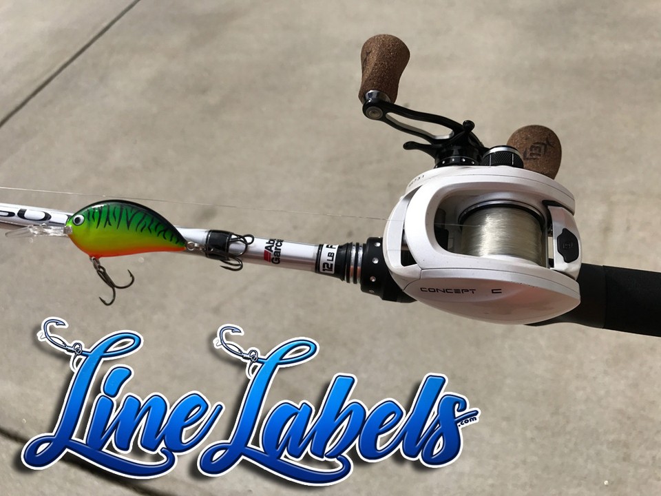 Fishing Line Label Sticker Decal Fish Lure Braid White on Black 10 & 15 ...